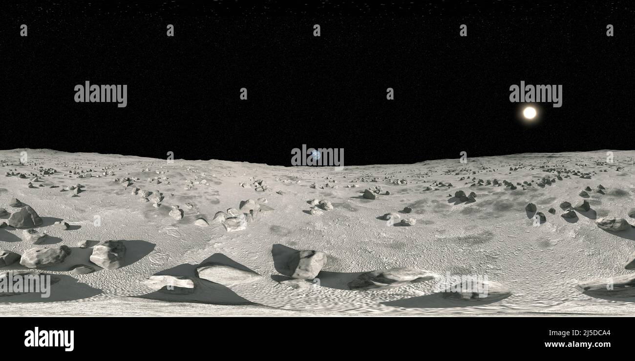 Moon surface with Earth on the horizon, a landscape 360 HDRI spherical ...