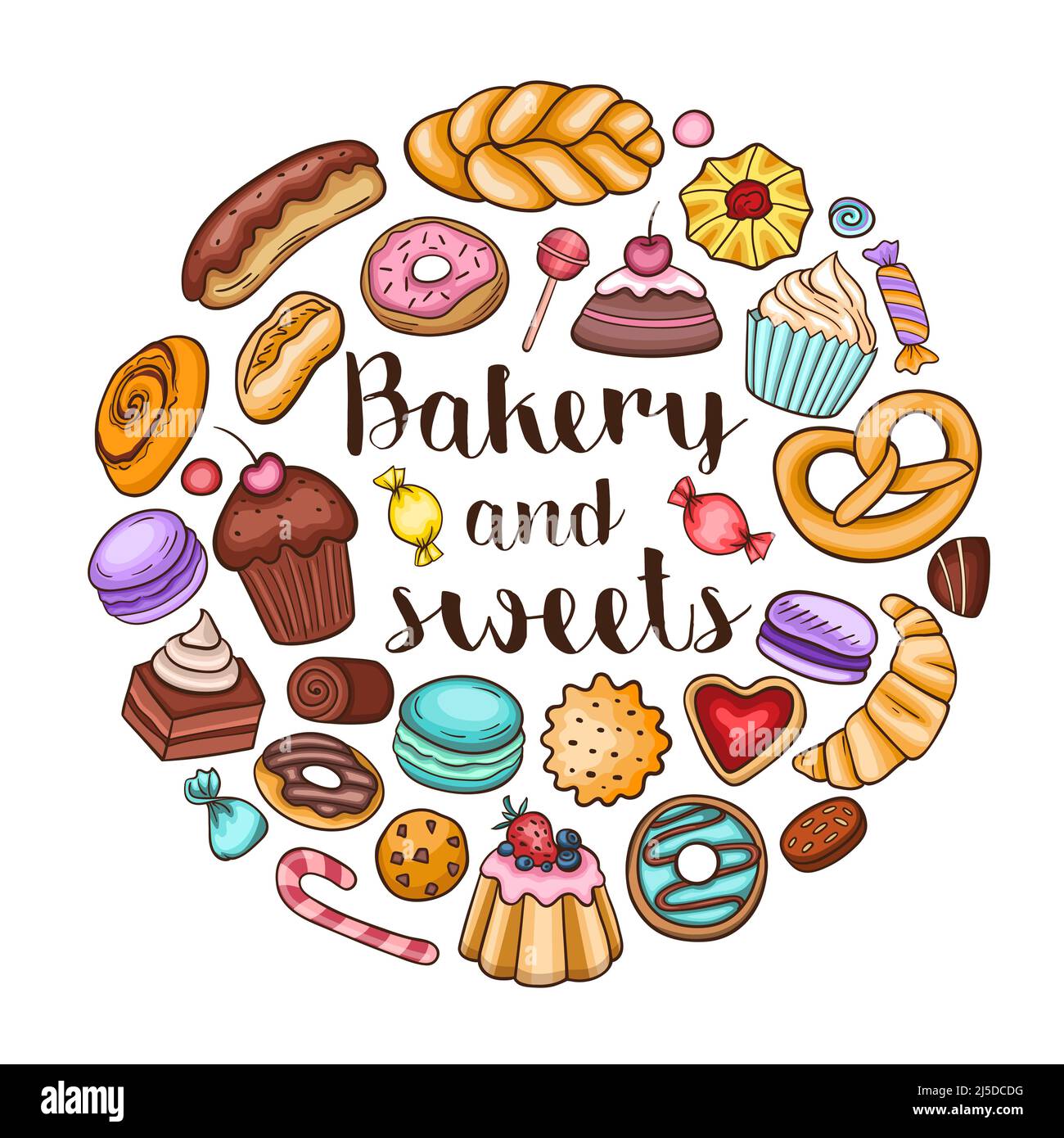 Bakery and sweets on a white background. Hand drawn illustration Stock ...