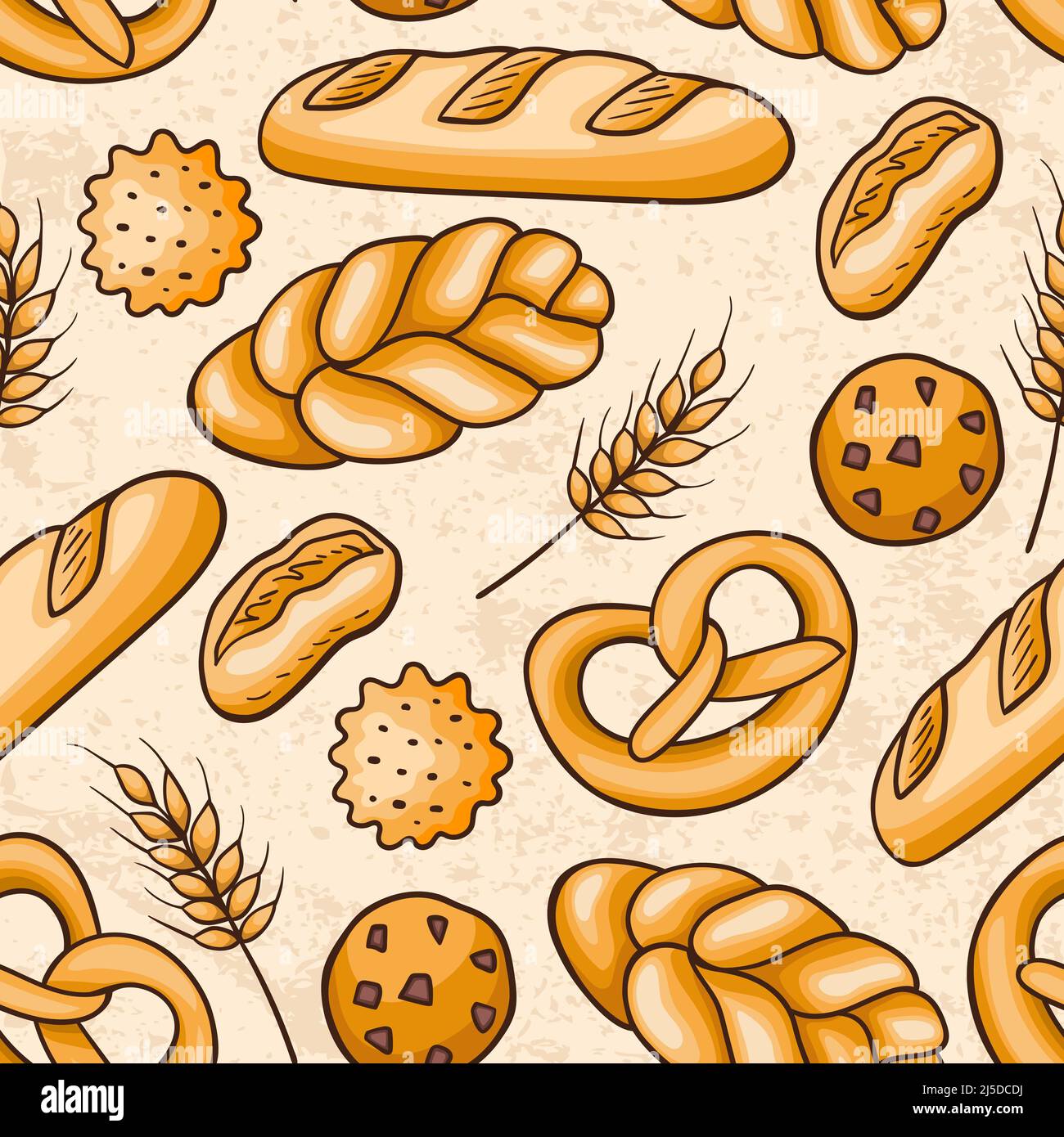 Seamless pattern with bread and bakery. Hand drawn background Stock ...
