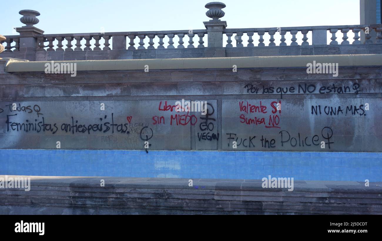 The paints of March 8th in the Main Plaza of Monterrey, Mexico Stock ...