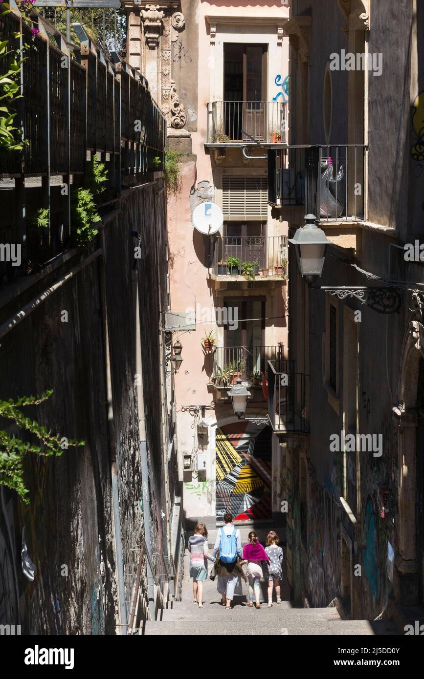 Sunken descending flight of steps on Via Penninello, City of Catania ...