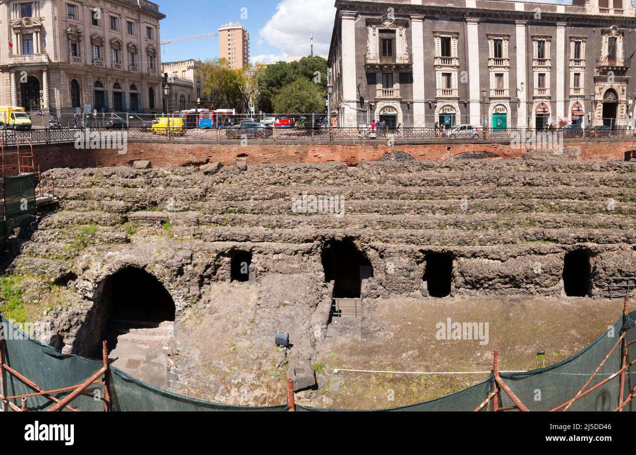 Panoramic photograph of the Amphitheatre of Catania is a Roman ...