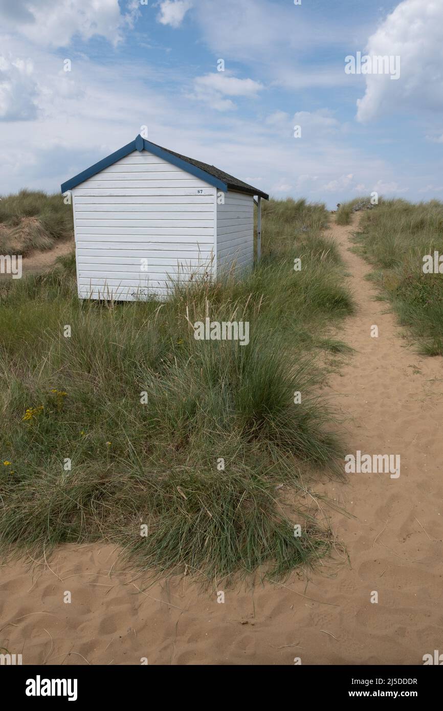 Beach huts amongst the sand dunes at old Hunstanton, Norfolk Stock ...