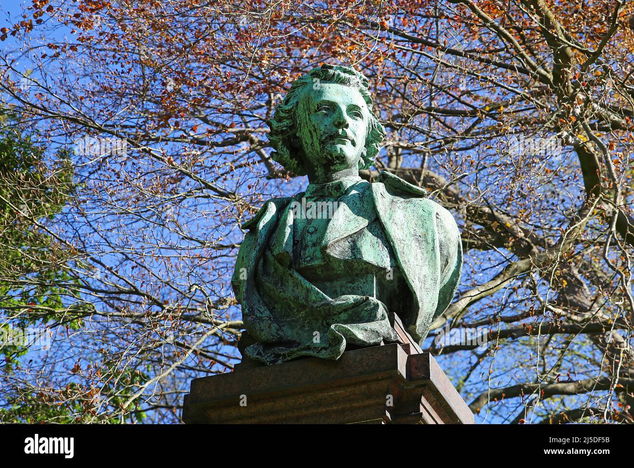 Lier, Belgium - April 9. 2022: Closeup of bronze bust of writer and ...