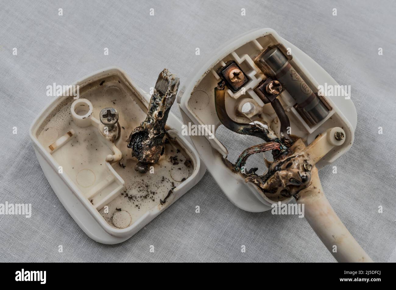 Badly wired 13 amp plug causing fire hazard Stock Photo - Alamy