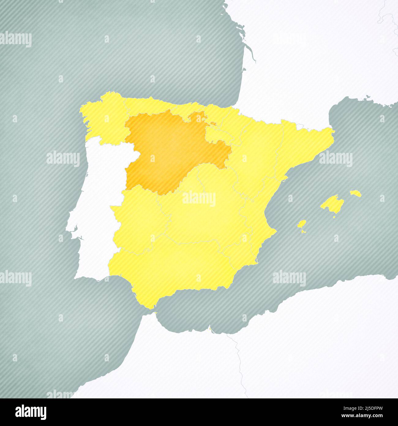 Castile and Leon on the map of Spain with softly striped vintage ...