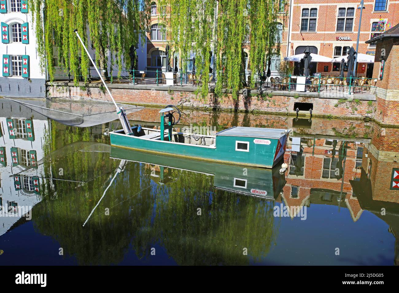 Lier, Belgium - April 9. 2022: View on water moat with old traditional ...