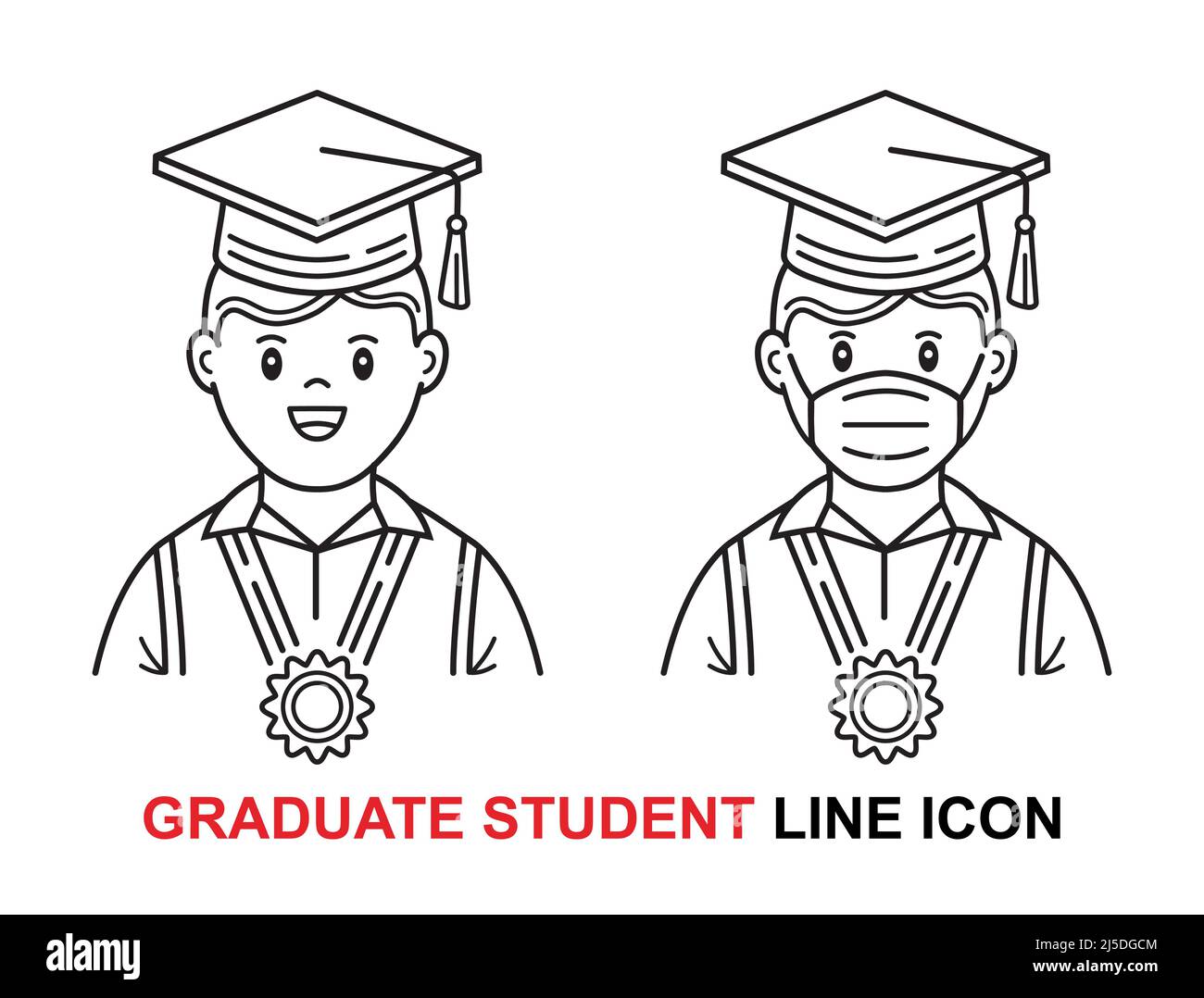 Graduate student, graduation boy in academic uniform, medical mask ...