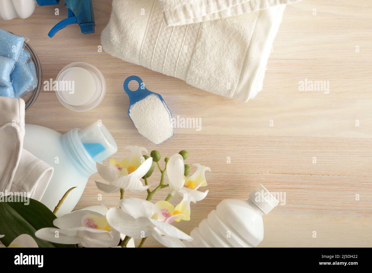 Detail of various types of chemical products for washing clothes on ...