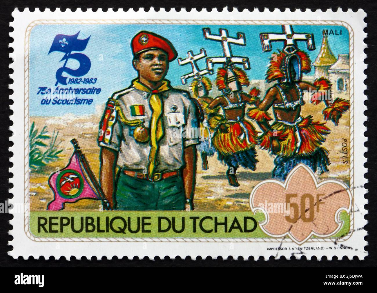 CHAD - CIRCA 1982: a stamp printed in Chad shows Boy Scout from Mali ...