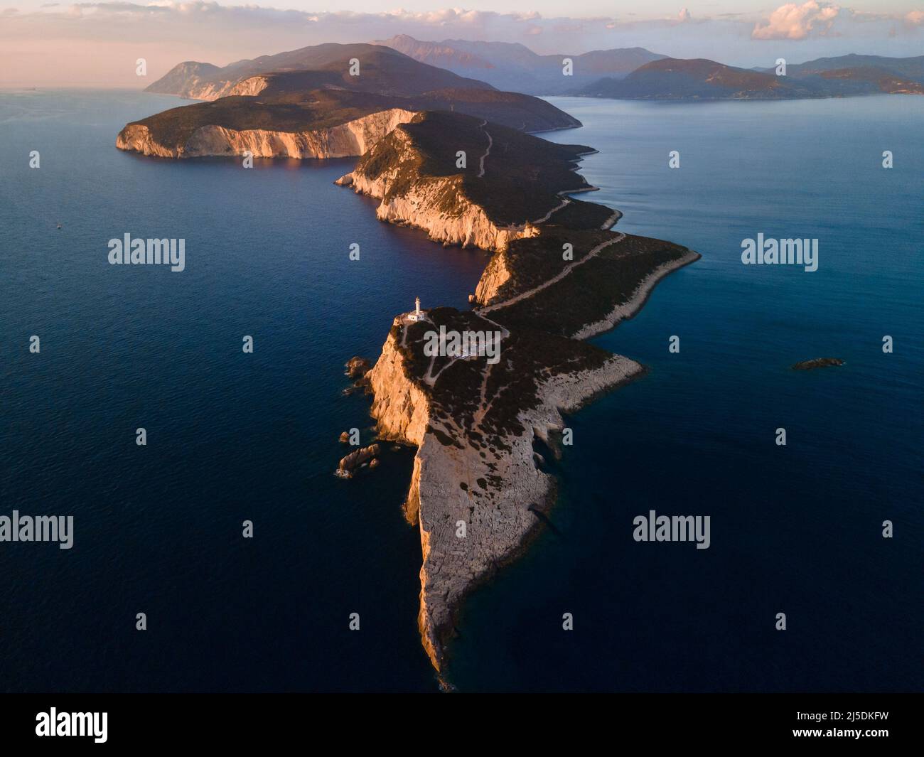 aerial view of Lefkada island lighthouse at the cliff copy space Stock ...