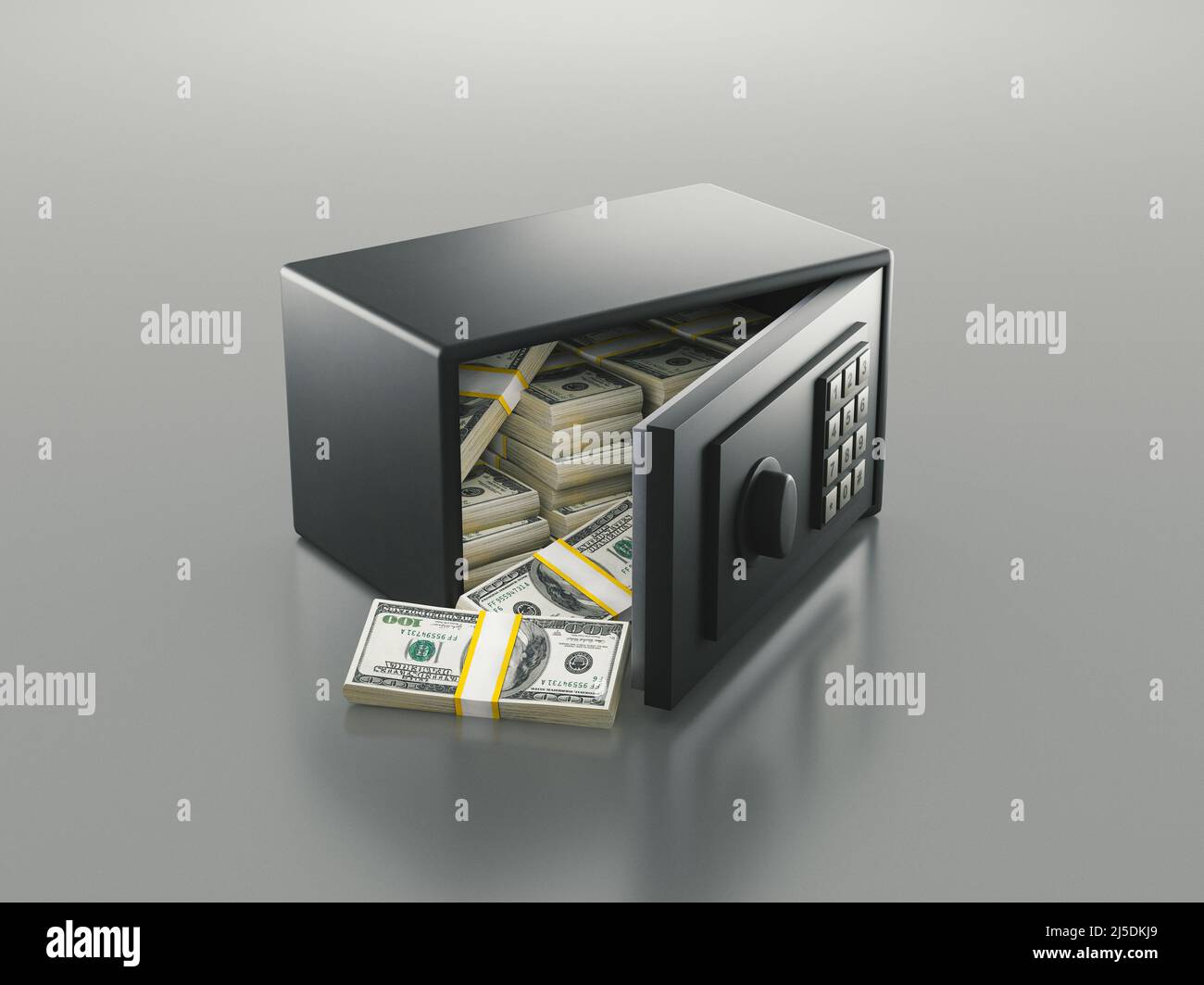 Steel safe with money, Dollar banknotes. 3d rendering Stock Photo - Alamy