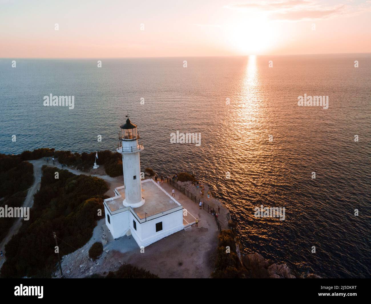 aerial view of Lefkada island lighthouse at the cliff copy space Stock ...