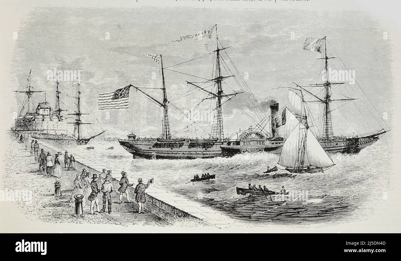 Eng translation : " The Franklin, transatlantic steamer leaving the ...