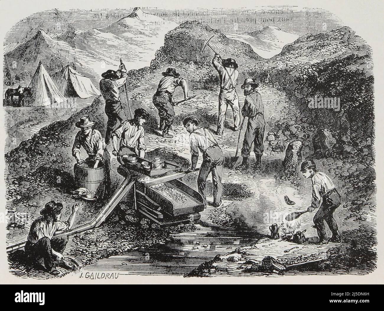 Gold Rush in California - Extract from "L'Illustration Journal ...