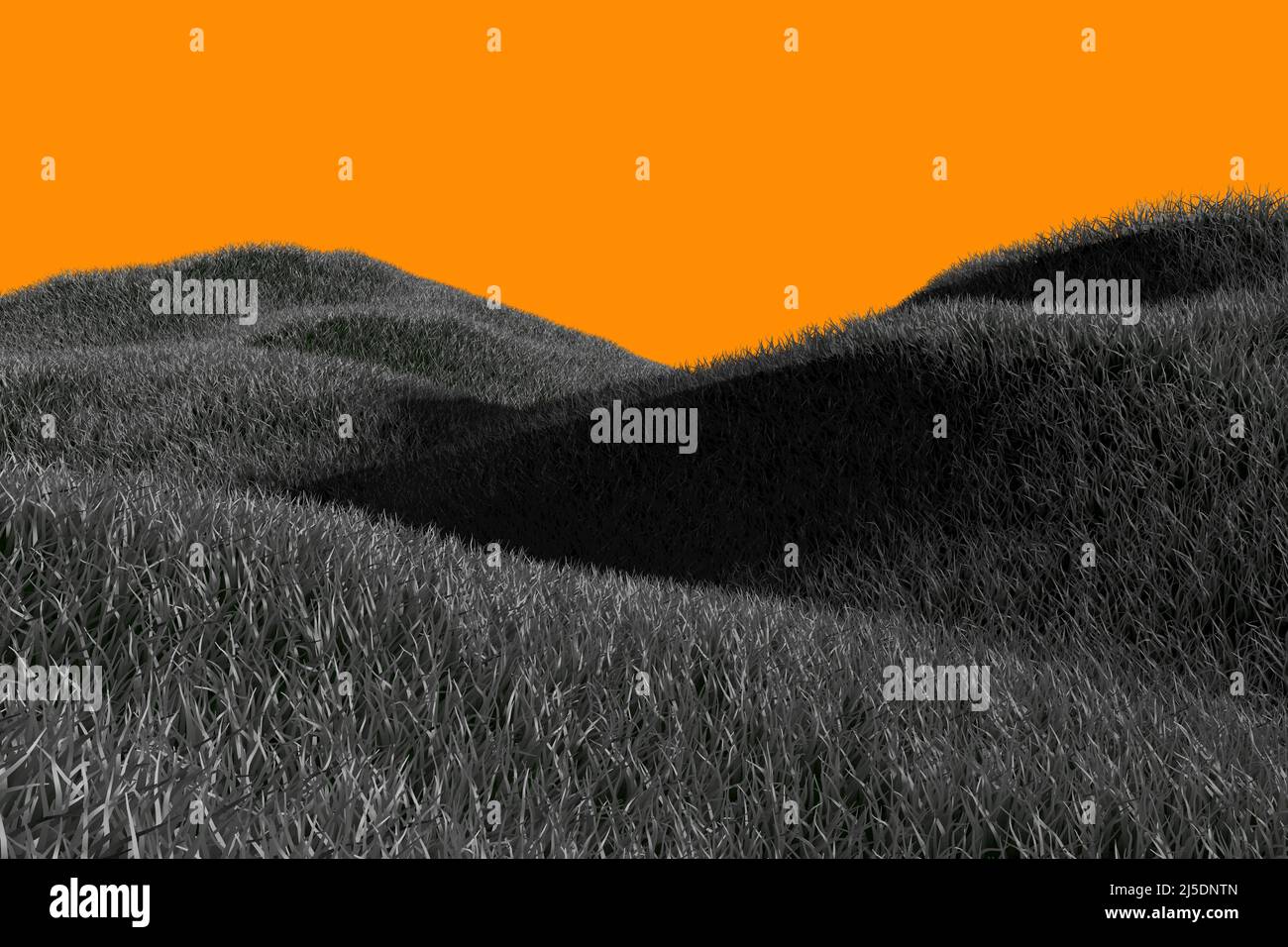 horror black and white high detail grassy hills isolated on orange ...