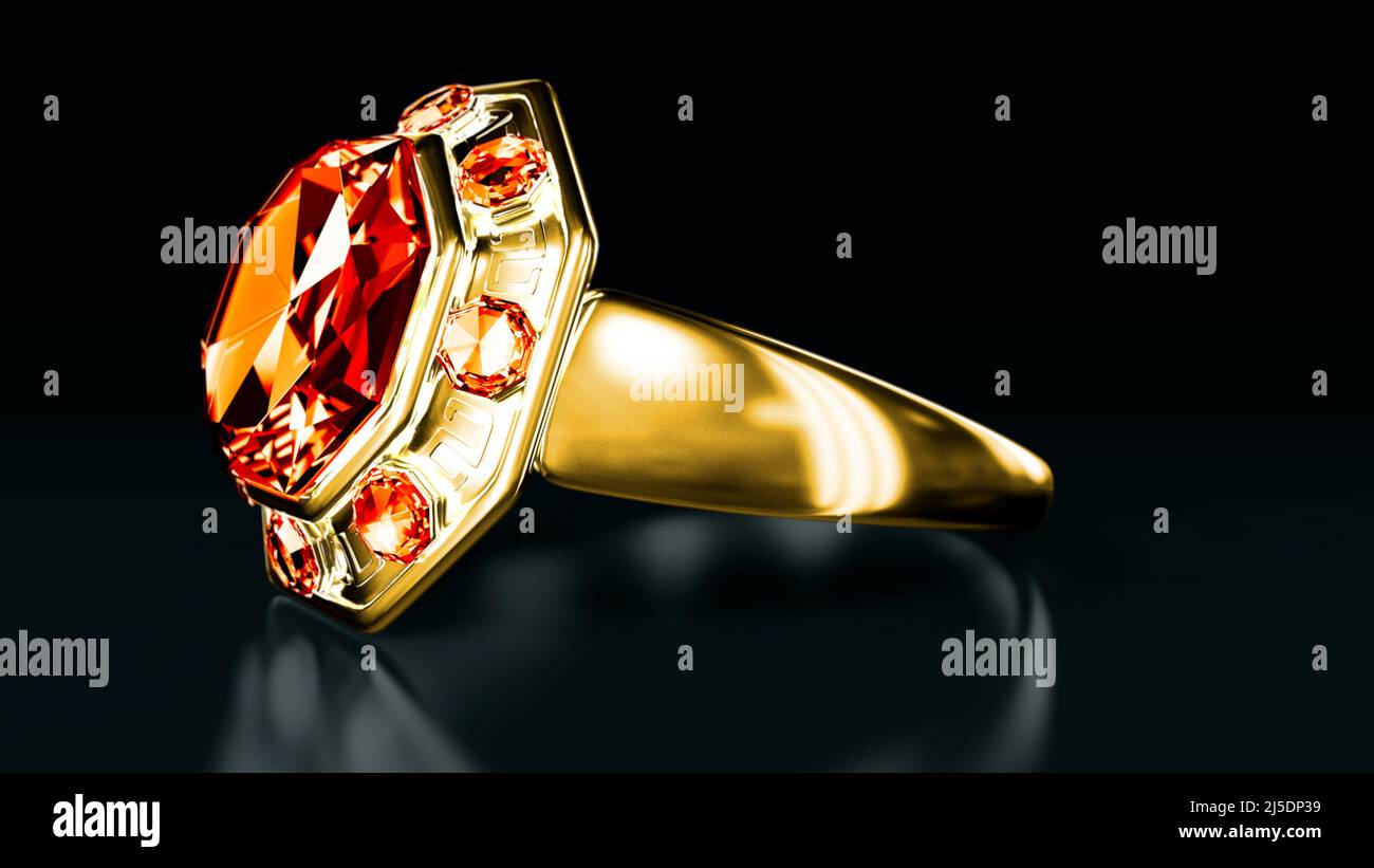 goldish ring with red ruby jewels, isolated, fictive - object 3D ...