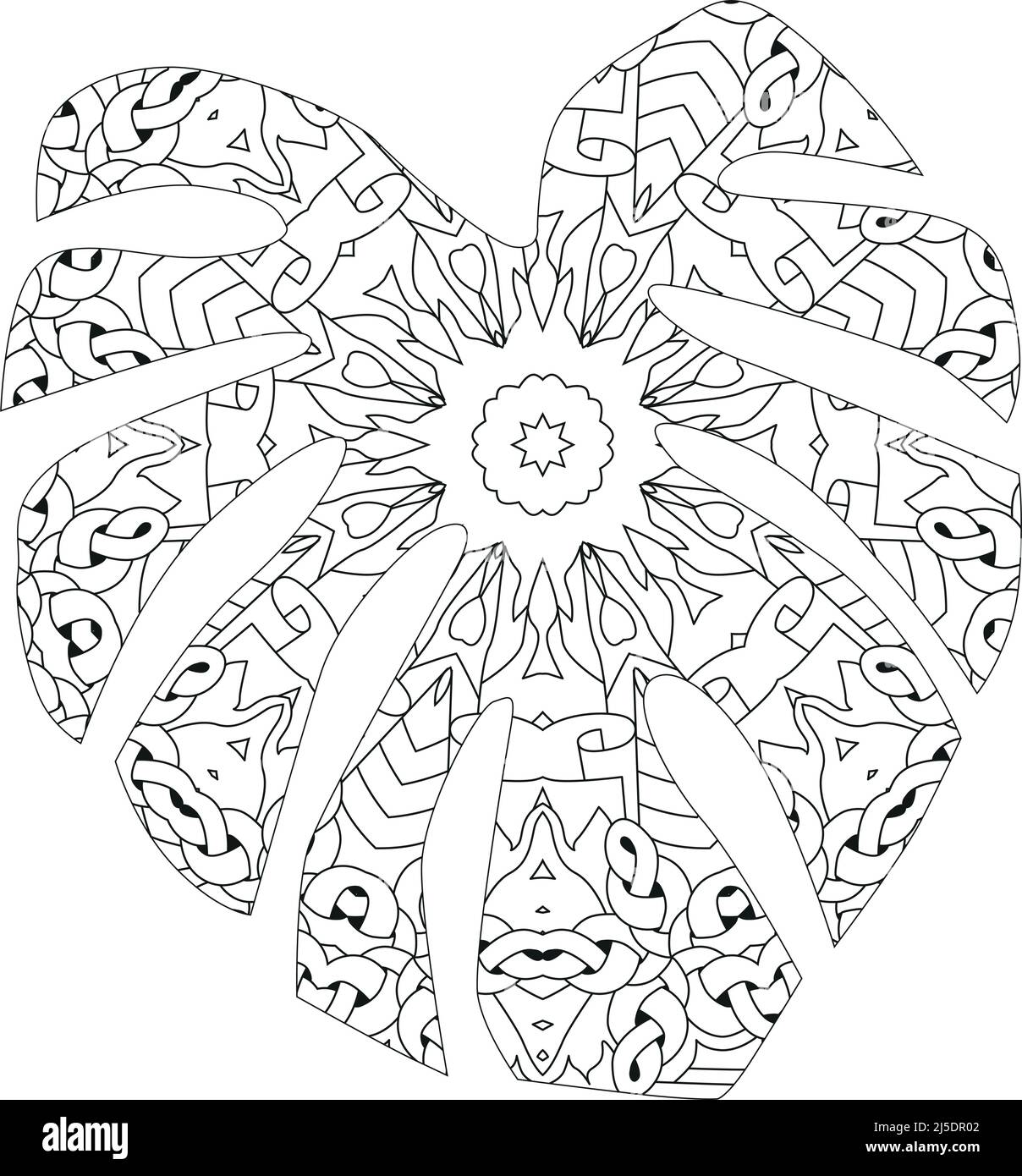 Monstera zentangle styled with clean lines for coloring, for t-shirt ...