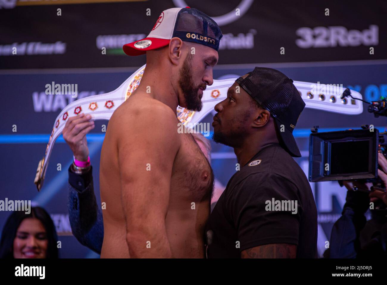 LONDON, ENGLAND - APRIL 22: (R-L) Boxers Tyson Fury and Dillian Whyte ...