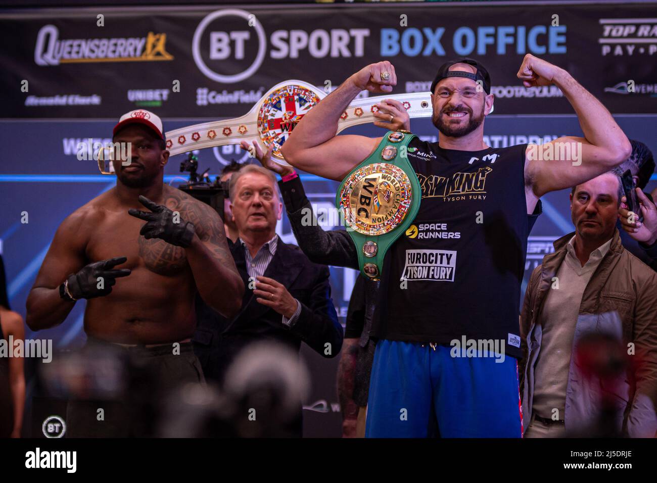 LONDON, ENGLAND - APRIL 22: (R-L) Boxers Tyson Fury and Dillian Whyte ...