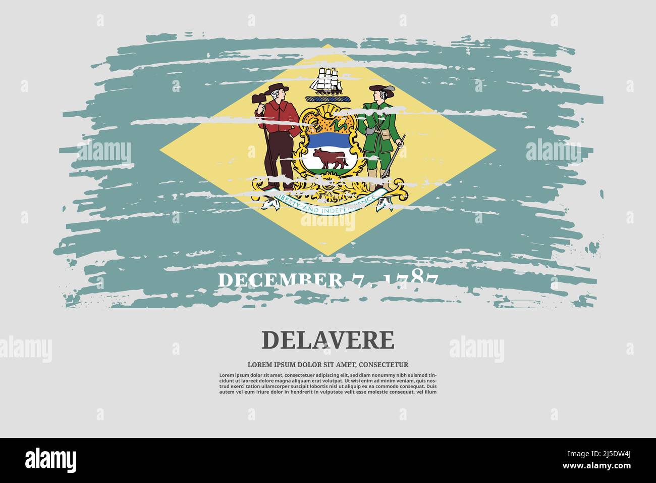 Delaware US flag with brush stroke effect and information text poster ...