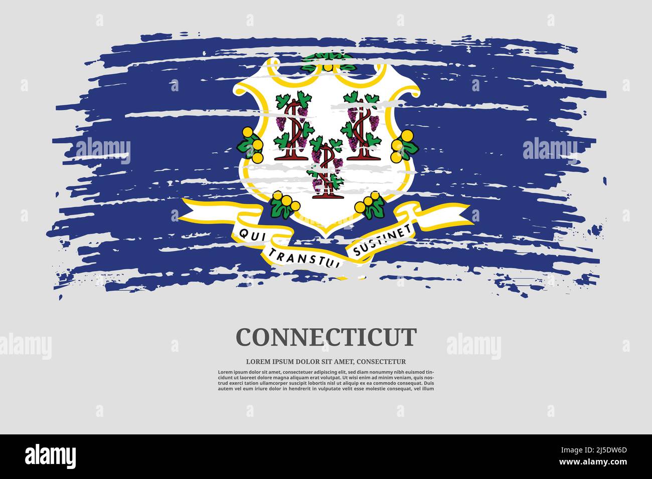 Connecticut US flag with brush stroke effect and information text ...