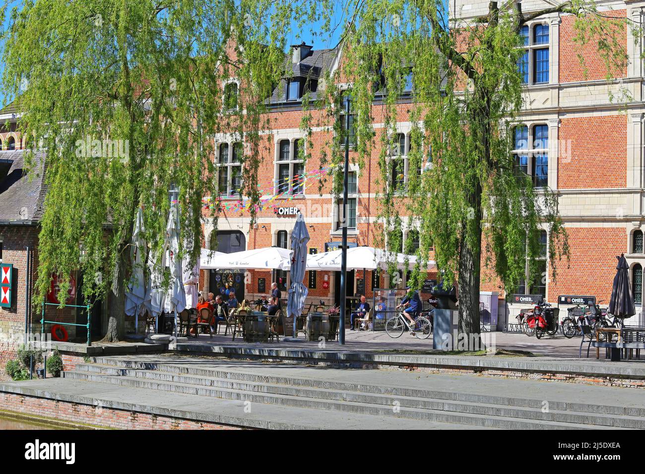 Lier, Belgium - April 9. 2022: View over town moat on old medieval ...
