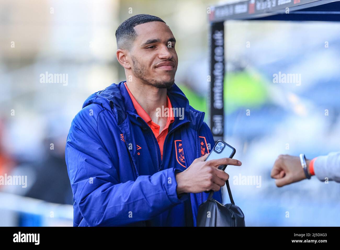 Jon Russell #37 of Huddersfield Town arrives at The John Smiths Stadium ...