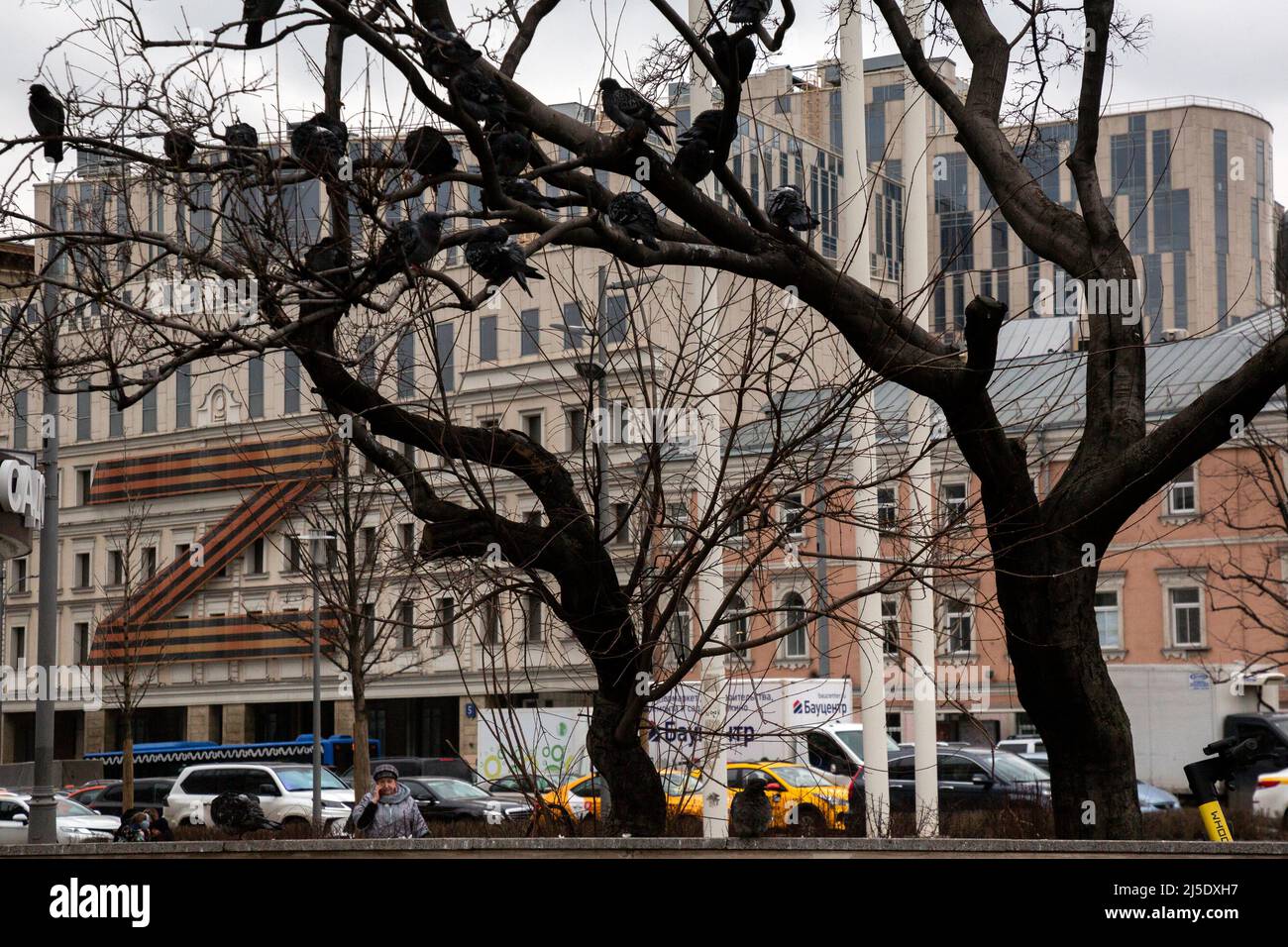 Moscow, Russia. 22th April, 2022. The symbol "Z" is seen on the facade ...