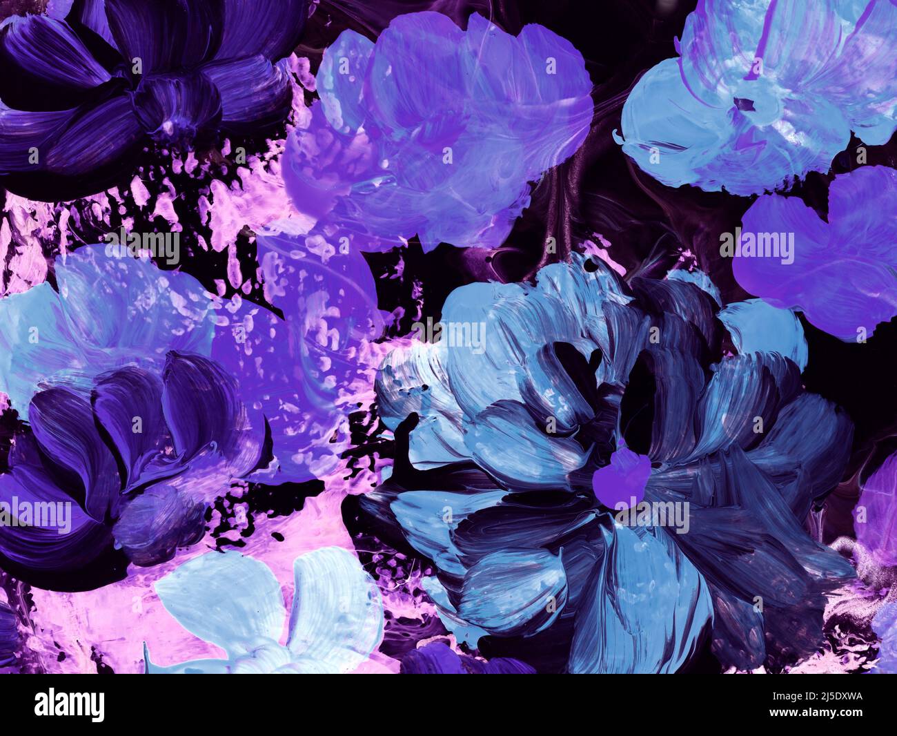 Purple abstract flowers art painting, creative hand painted background ...