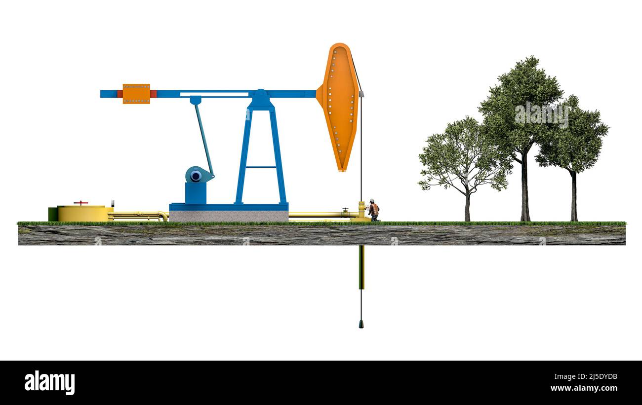 Extraction of oil from the ground, machinery needed to dig and search ...