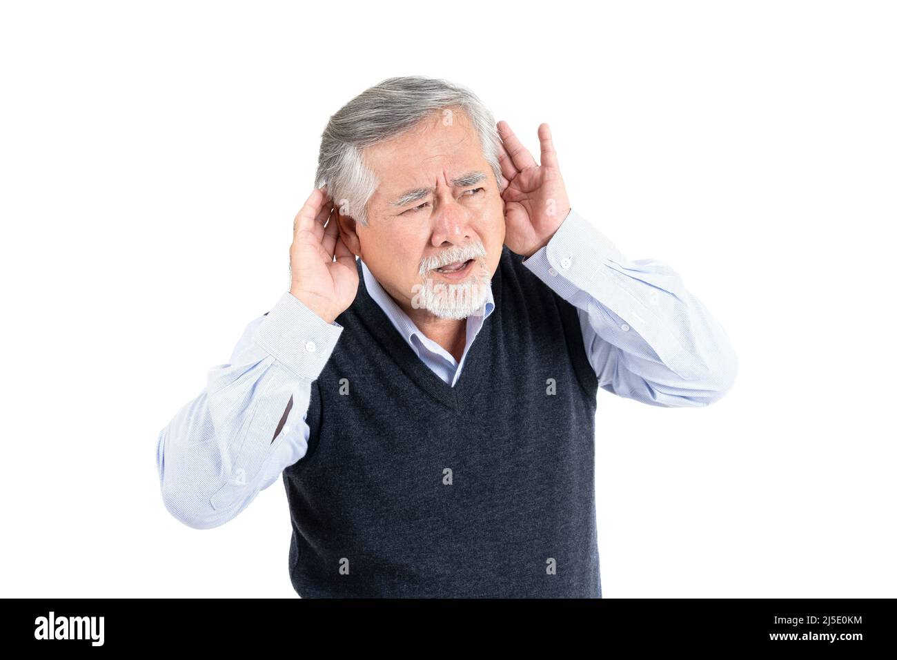 portrait old man hearing problem , unhappy old elderly male lifestyle ...