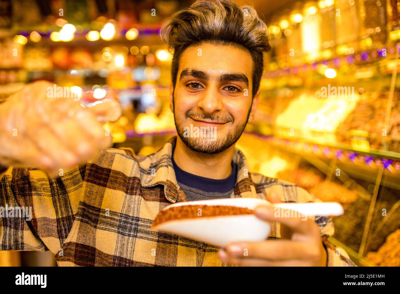 Turkish man selling tea in his own shop in Istambul bazar Stock Photo ...