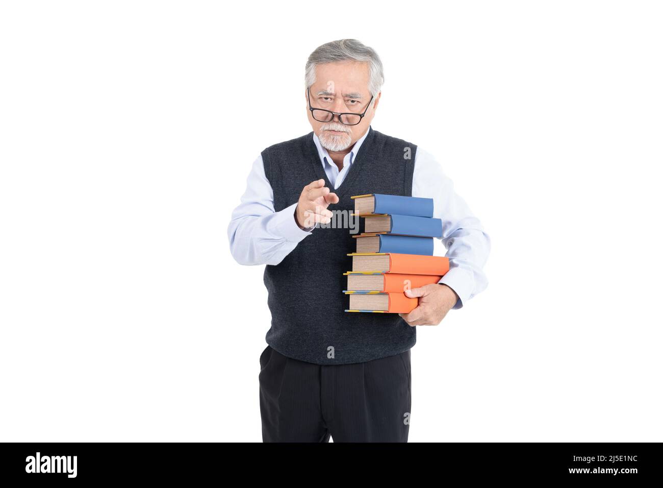 Portrait asian senior old man teacher or professor hold book wearing ...