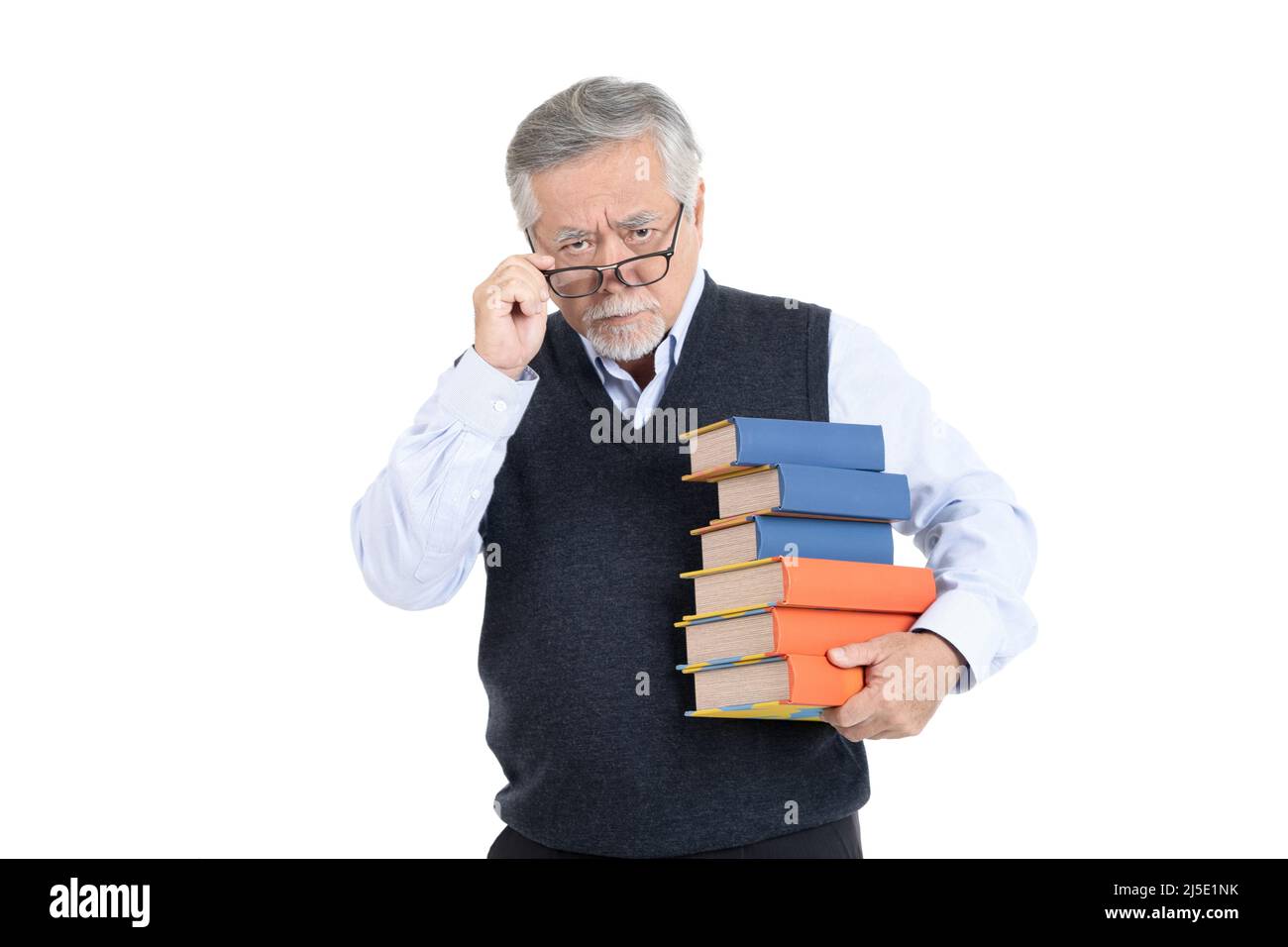 Portrait asian senior old man teacher or professor hold book wearing ...