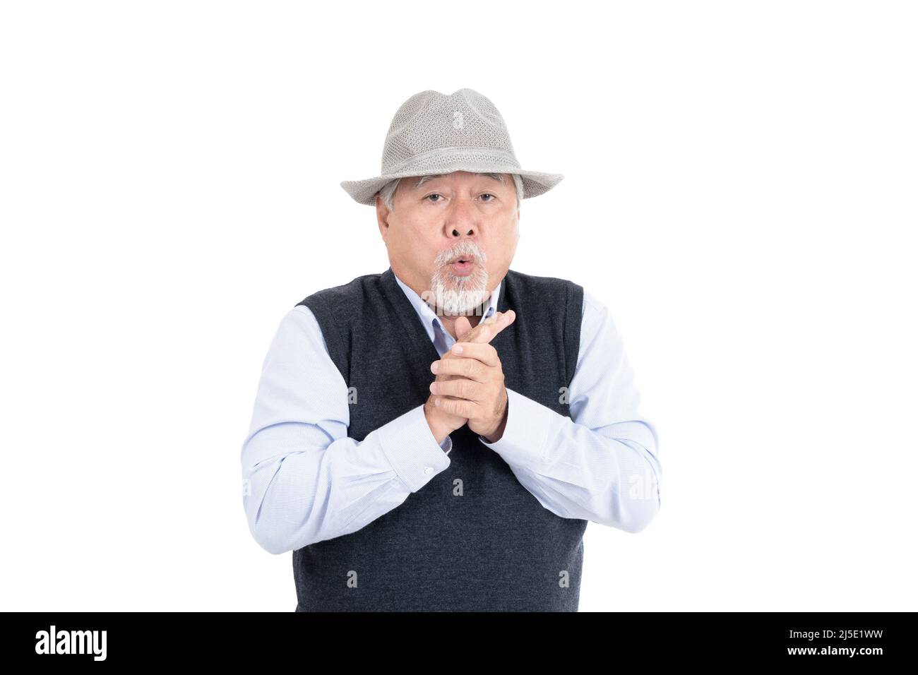 positive adult senior old man hipster wearing emotional face cold ...