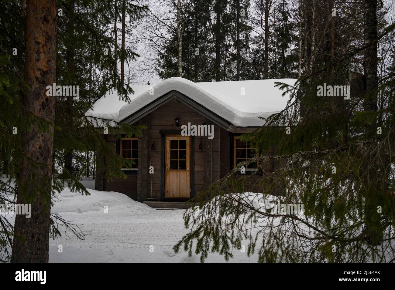 Log cabin in snowy woods hi-res stock photography and images - Alamy