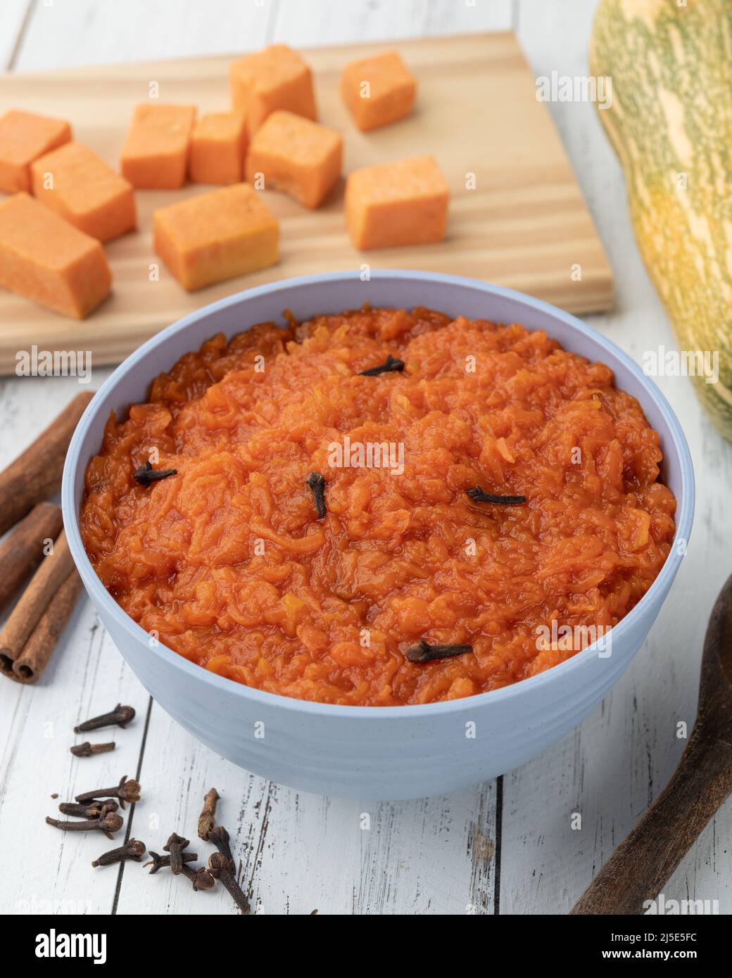 Traditional brazilian pumpkin sweet dessert with ingredients Stock ...