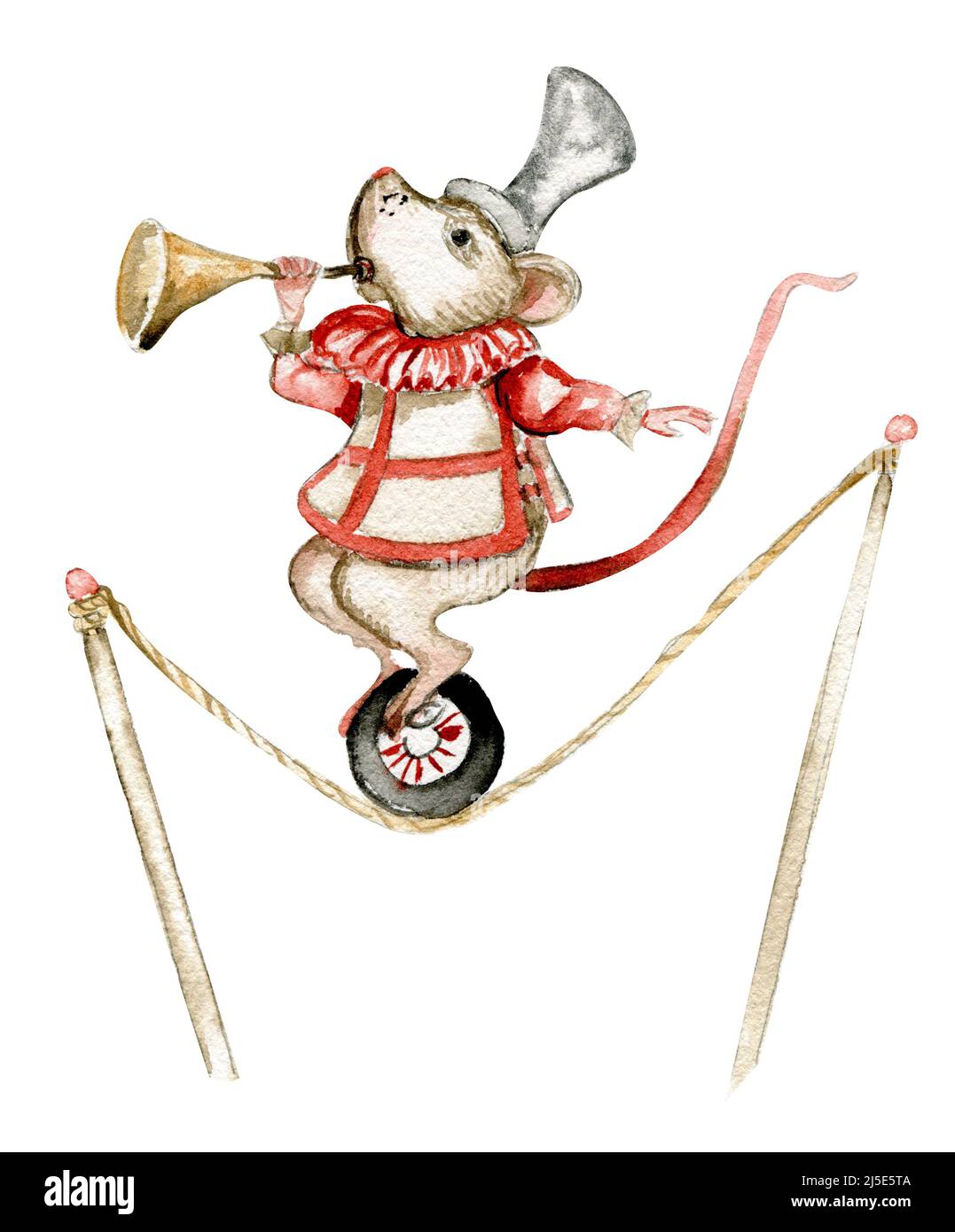 Watercolor circus cute animals clown mice mask horse Stock Photo - Alamy