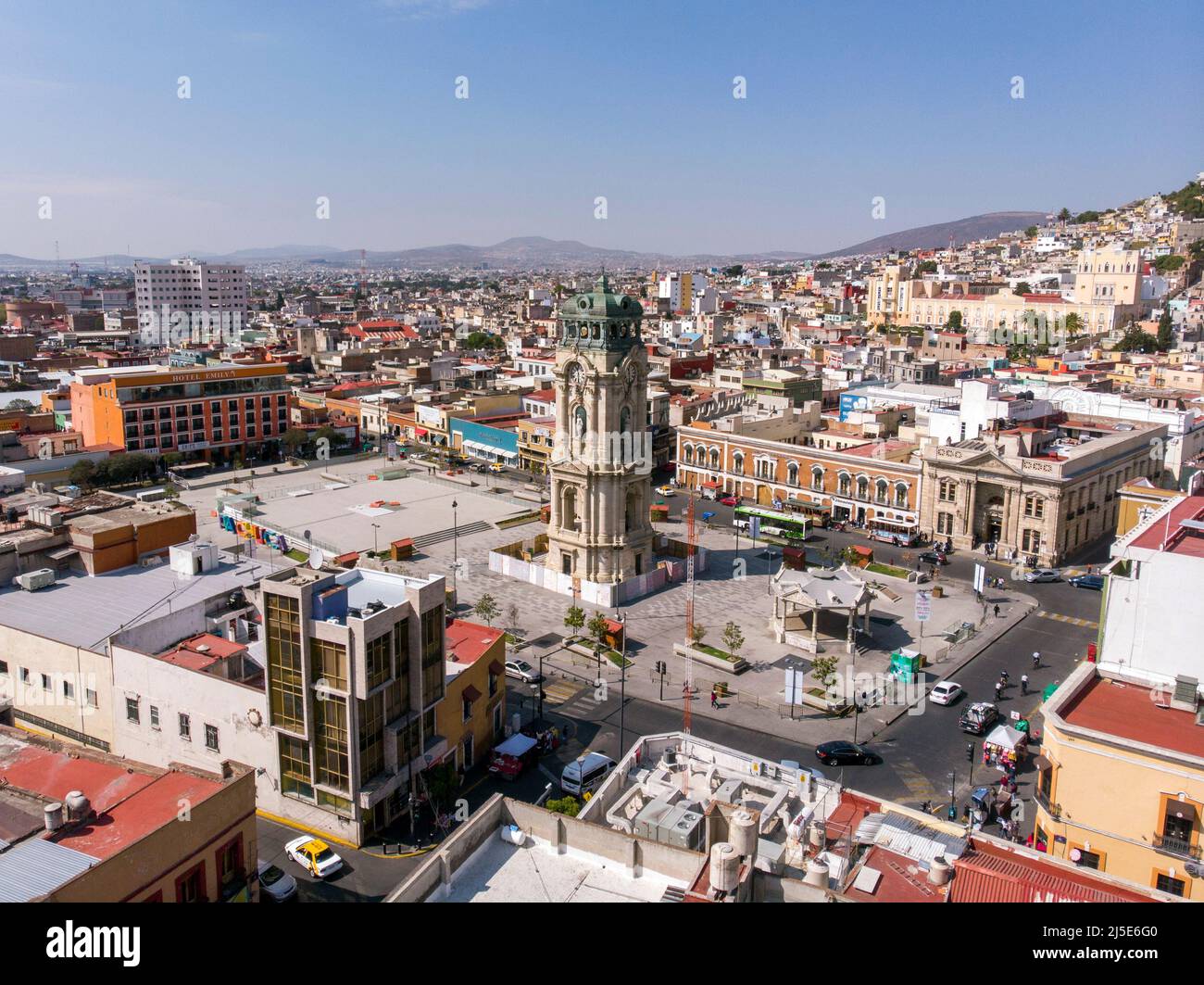 Monumental Clock Tower on Central Square. Aerial View of Pachuca ...