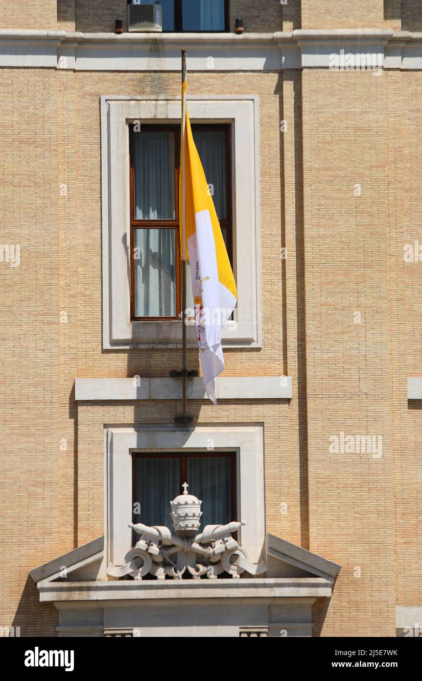 Vatican City, VA, Vatican - August 16, 2020: National flag and the ...