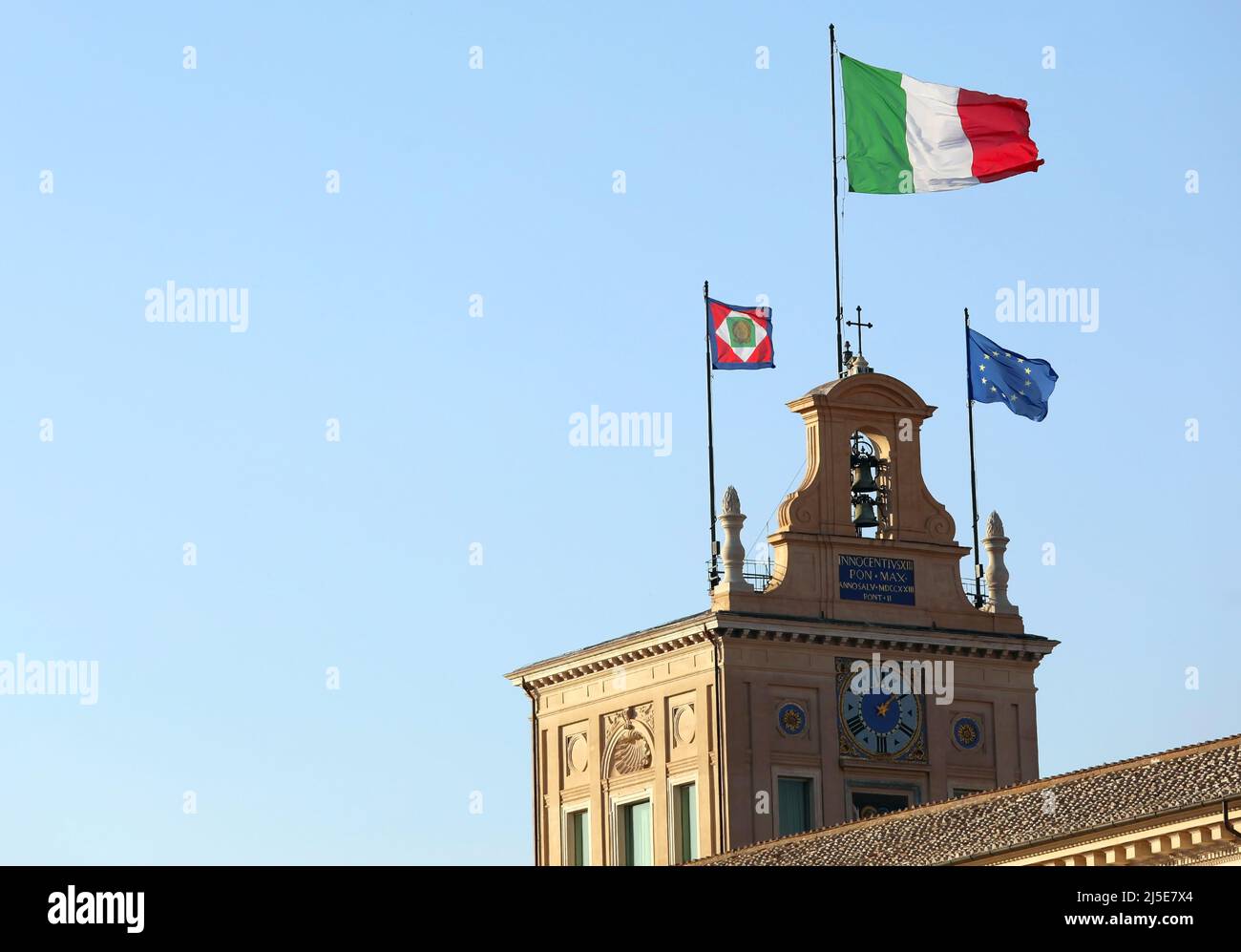 Rome, RM, Italy - August 15, 2020: Three flags and one big italian flag ...