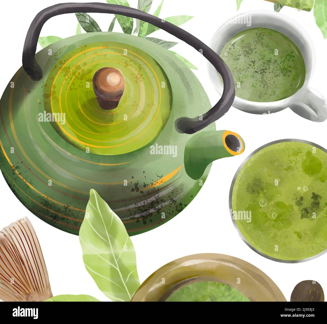 Matcha tea set traditional japanese drink. Hand Drown elements for your ...