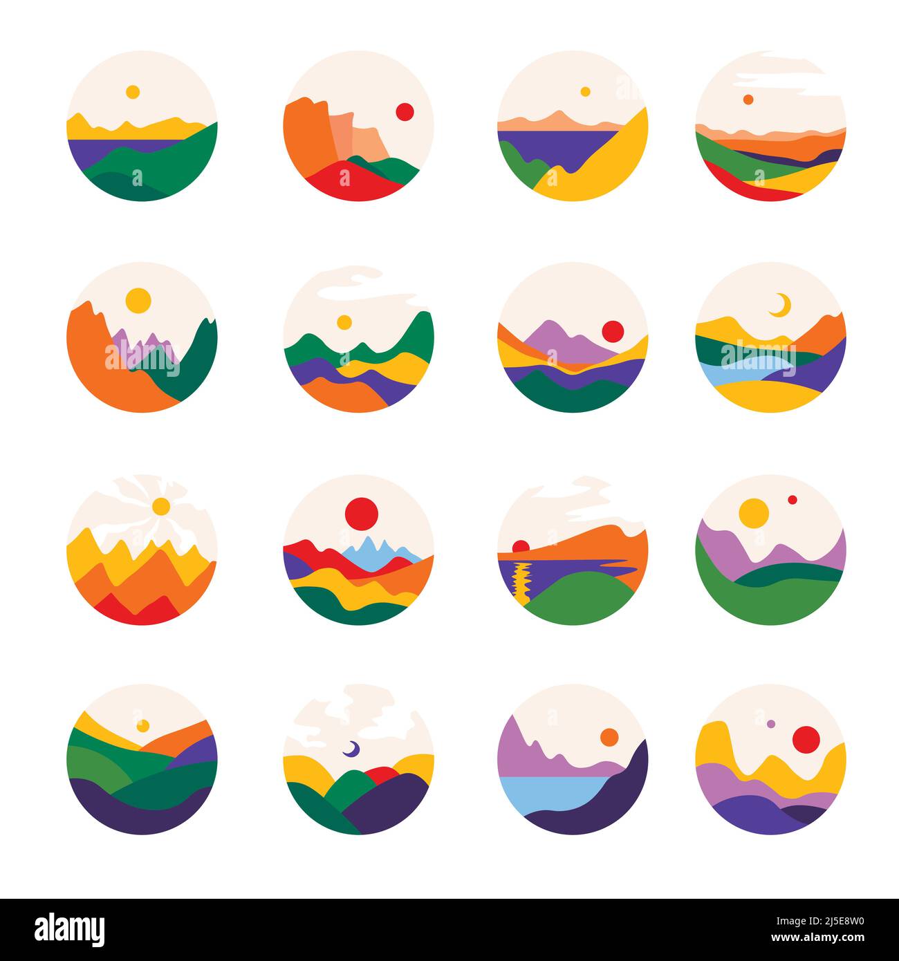 Landscapes and meadows, valley and nature icons Stock Vector Image ...