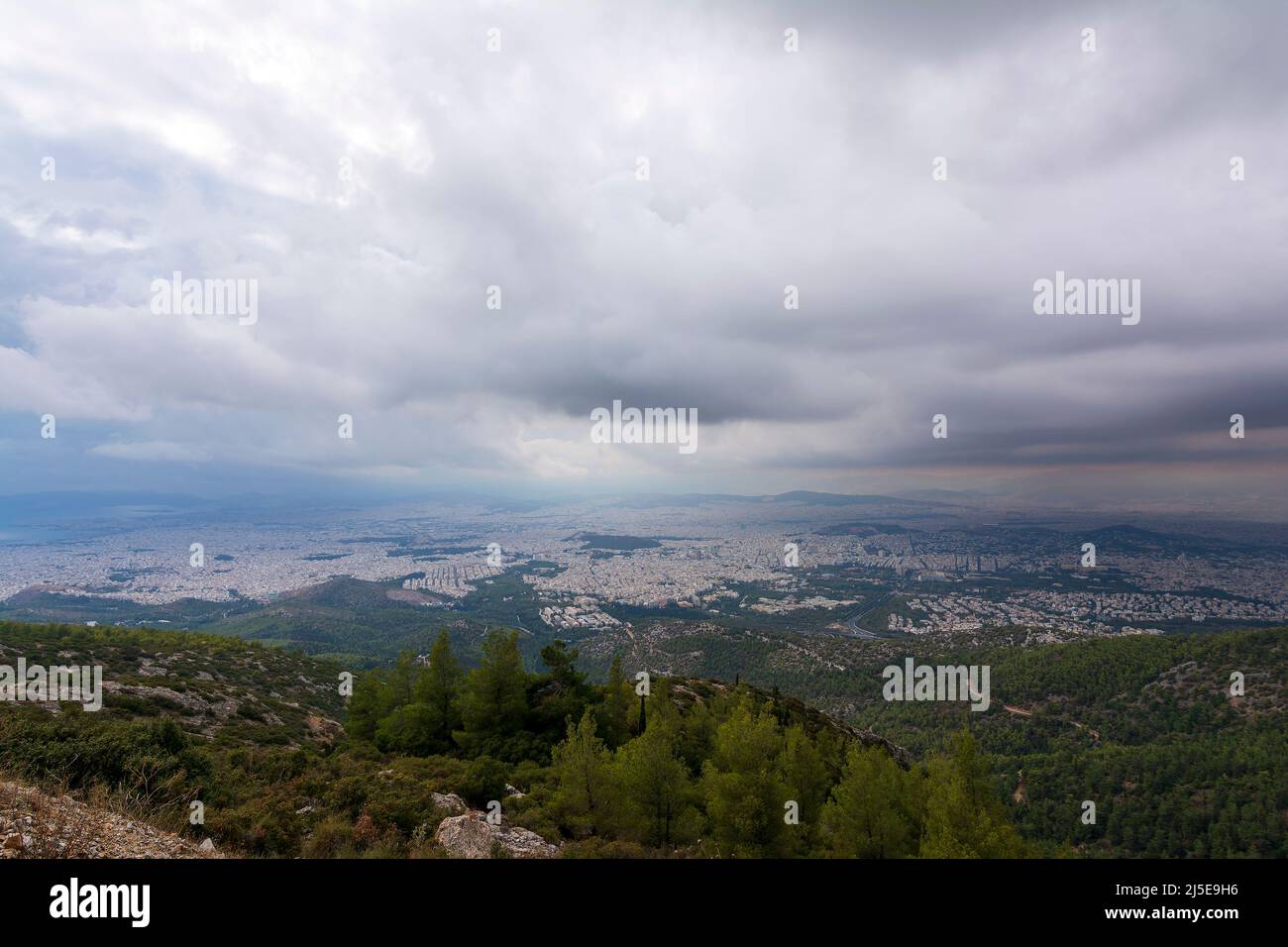 Athens cloudy cityscape panorama from mount Hymettus. Greece Stock ...