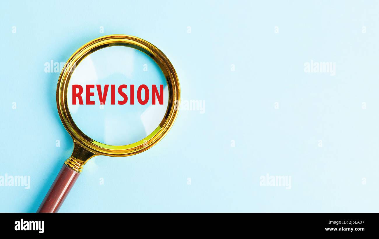 Magnifying glass with the word REVISION. Word writing text Revis Stock ...