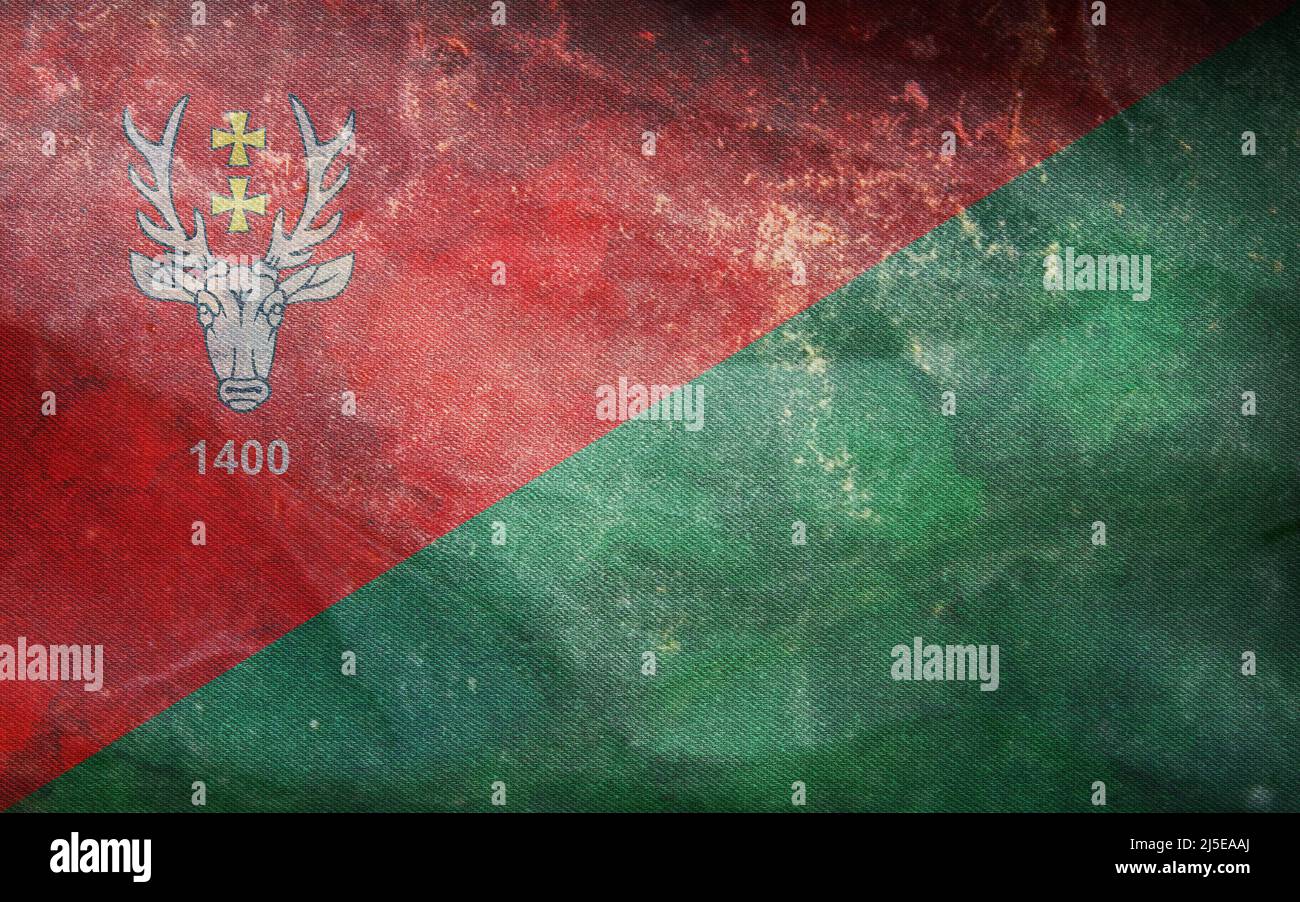 Top view of retro flag Hrubieszow, Poland with grunge texture. Polish ...