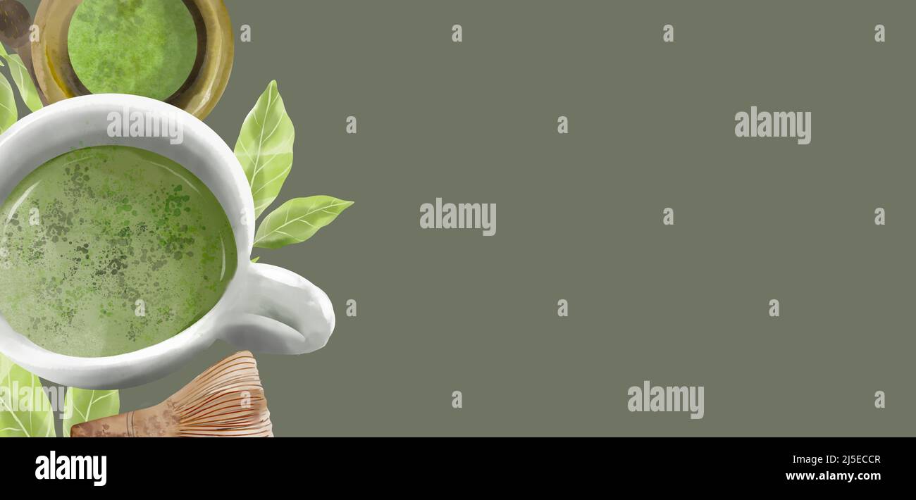 Matcha green tea banner, drink ads poster for cafe, healthy fresh ...
