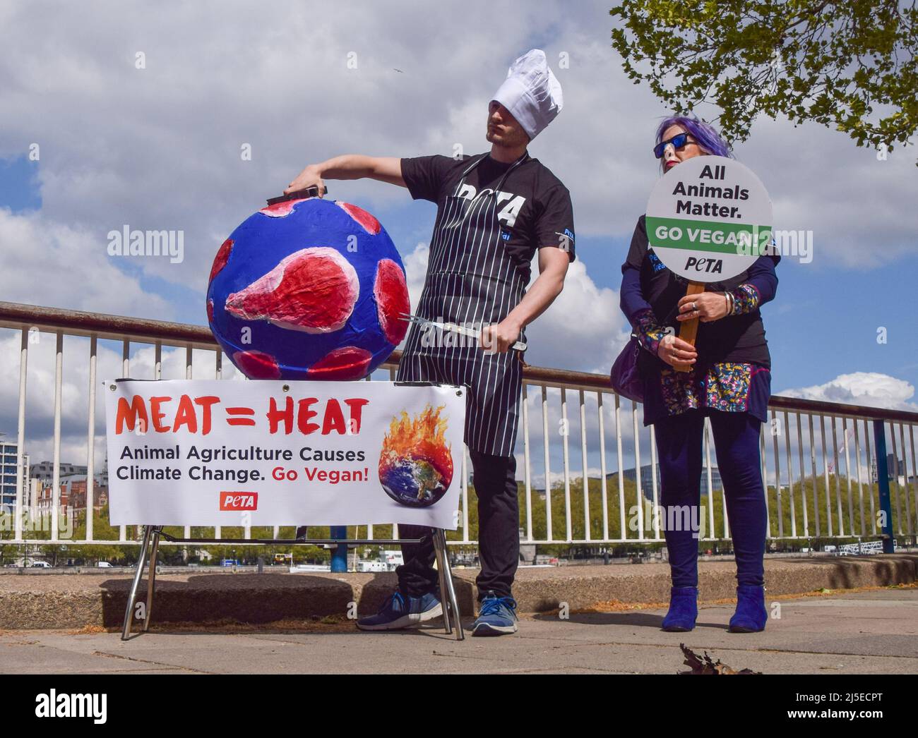 London, UK. 22nd April 2022. PETA activists staged a 'barbecue' on ...