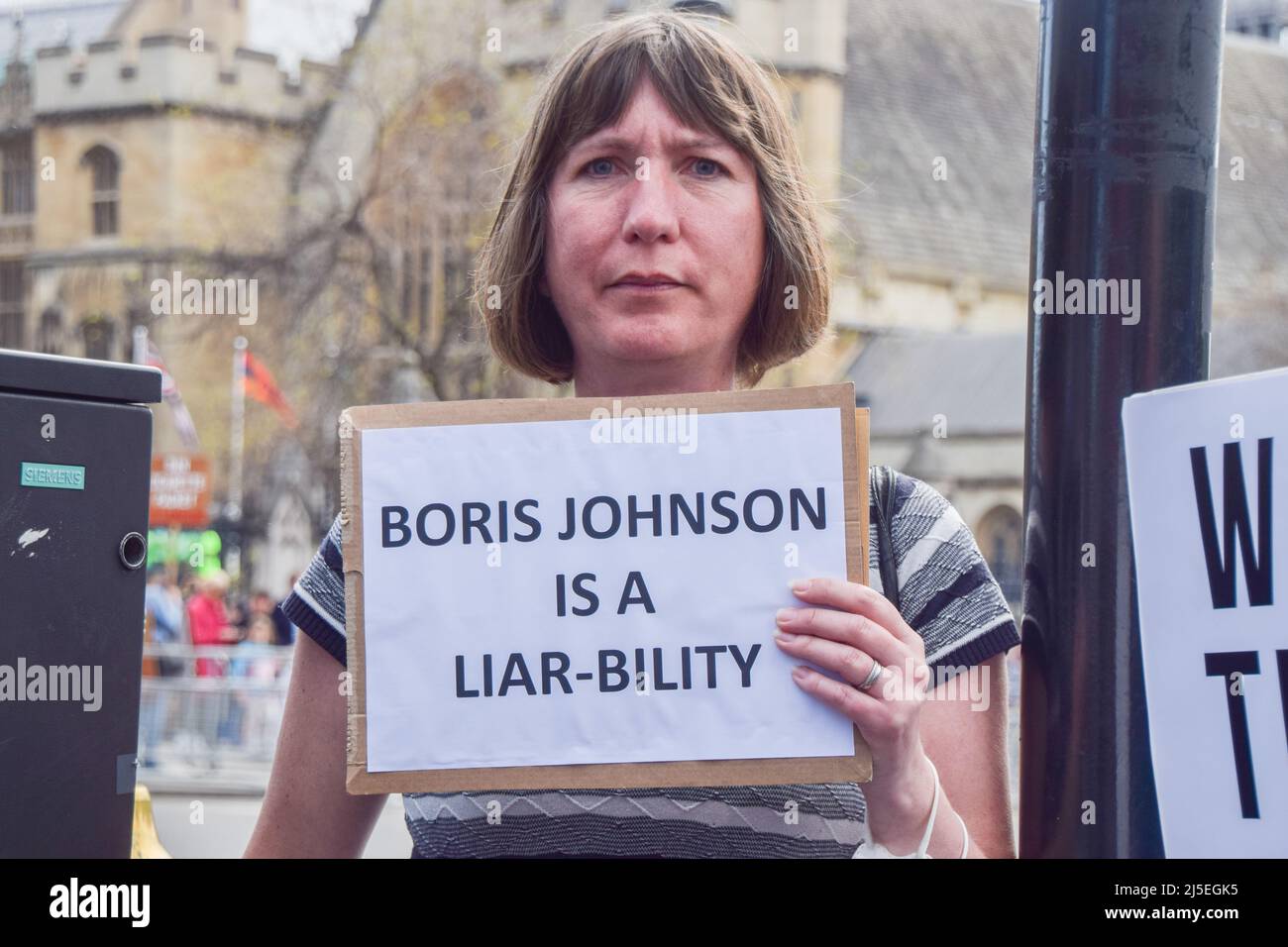 London, UK. 20th April 2022. Anti-Boris Johnson protesters gathered in ...